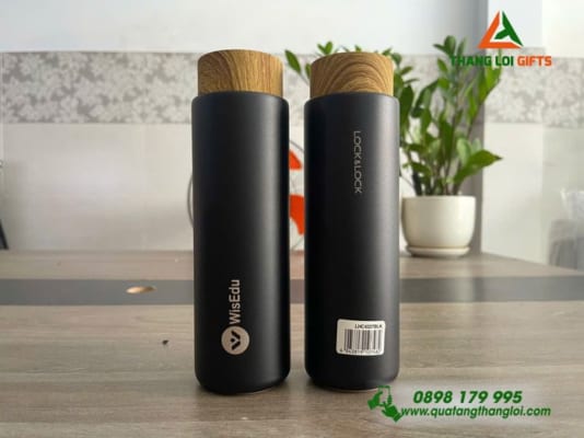 Bình giữ nhiệt Lock&Lock nắp gỗ – Khắc logo WisEDU – QUÀ TẶNG THẮNG LỢI